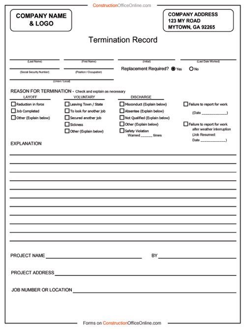 Termination RecordConstruction Office Online